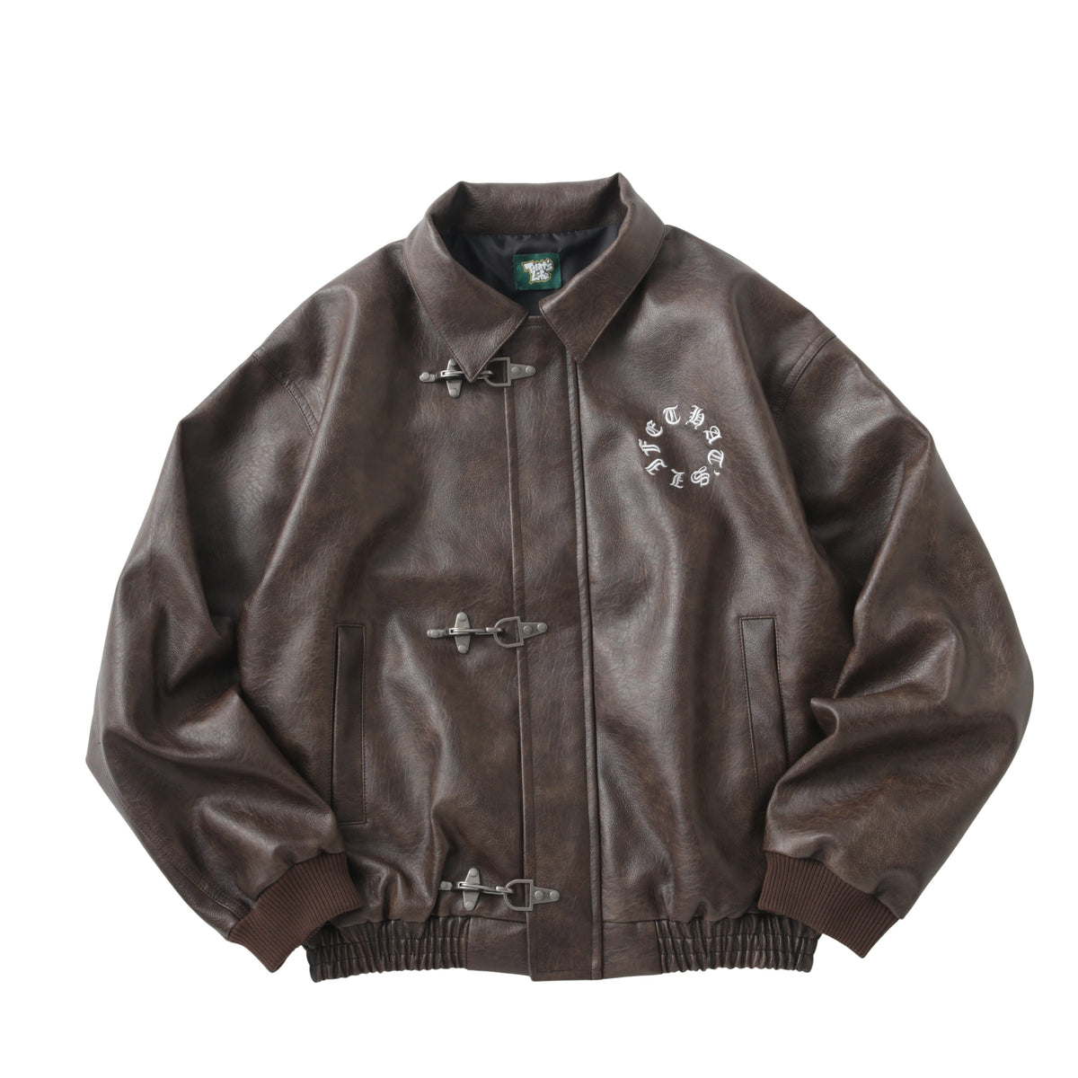 Faux Leather Circle logo Fireman Jacket free – That's life online store