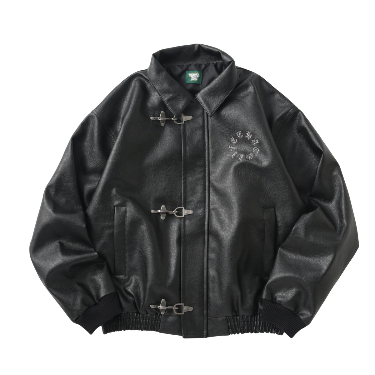 Faux Leather Circle logo Fireman Jacket free – That's life online store